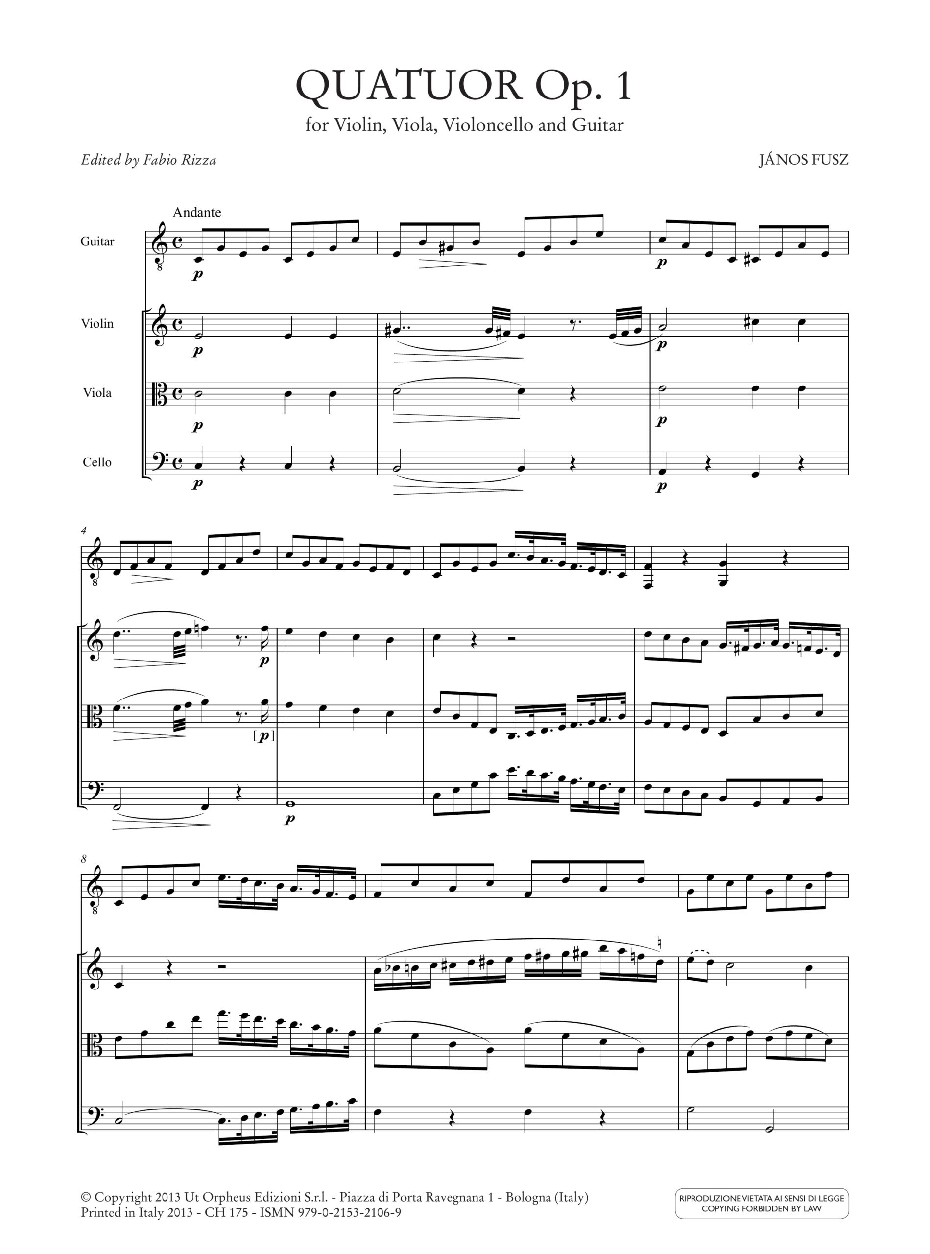 Fusz, János: Quartetto op. 1 per Violino, Viola, Violoncello e Chitarra ...
