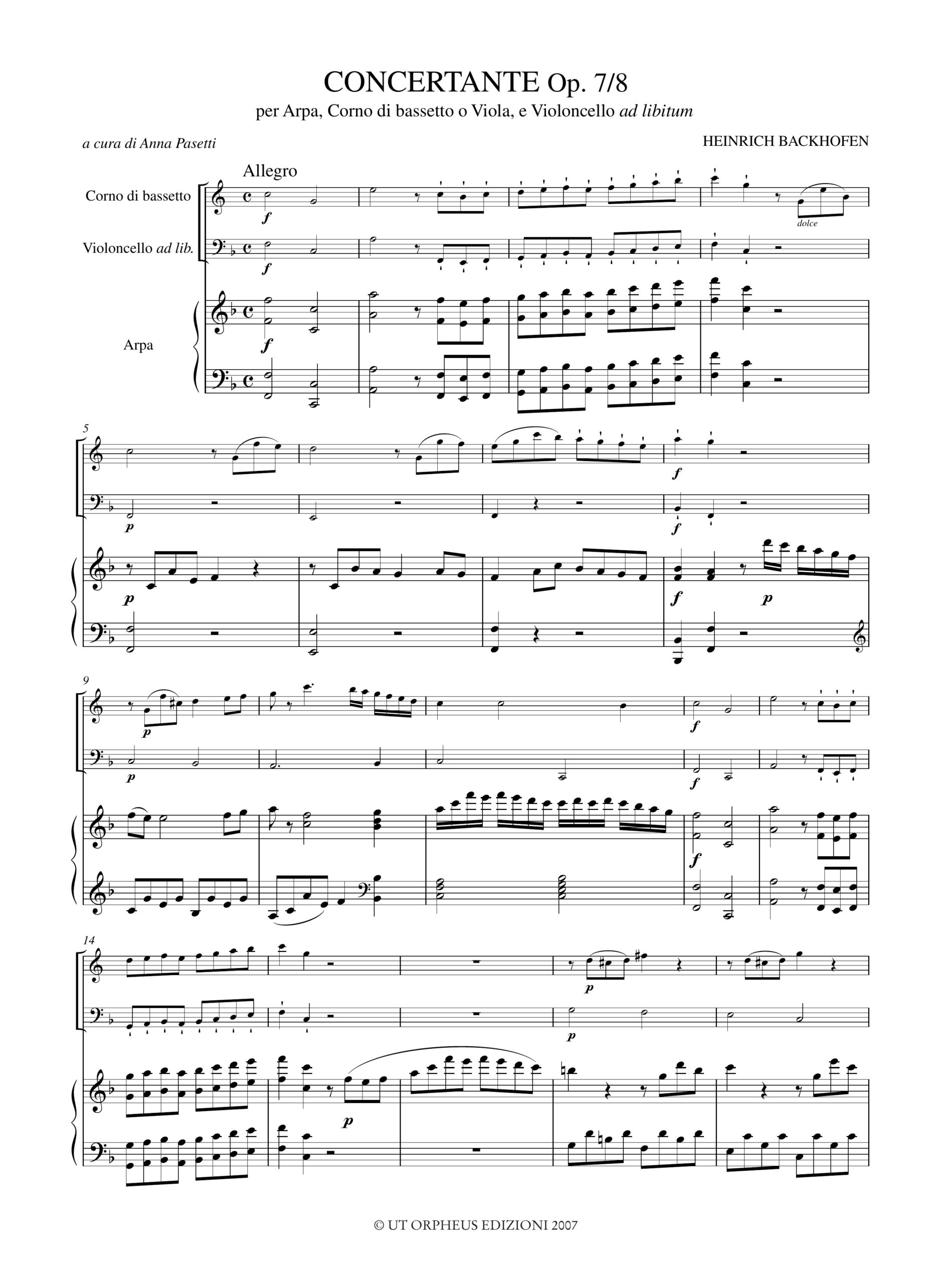 Backofen, Heinrich: Concertante Op. 7/8 per Arpa, Corno di bassetto (o ...